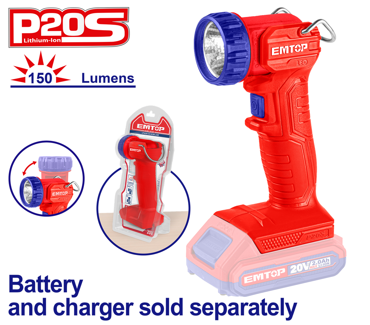 Lámpara de trabajo con luz LED de 20V, 1.5W, 150 lumens– EMTOP, ventas ...