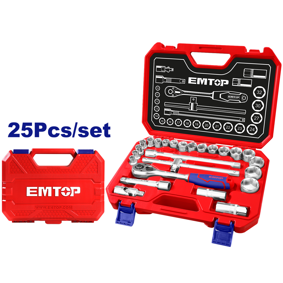 Juego De Dados Mecánicos Encastre 1/2" - 25Pcs– EMTOP, ventas al por ...